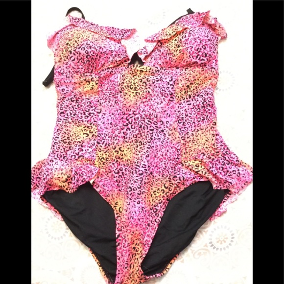 Coco Rave | Swim | Coco Rave Ruffled Hot Pink Orange Animal Print ...